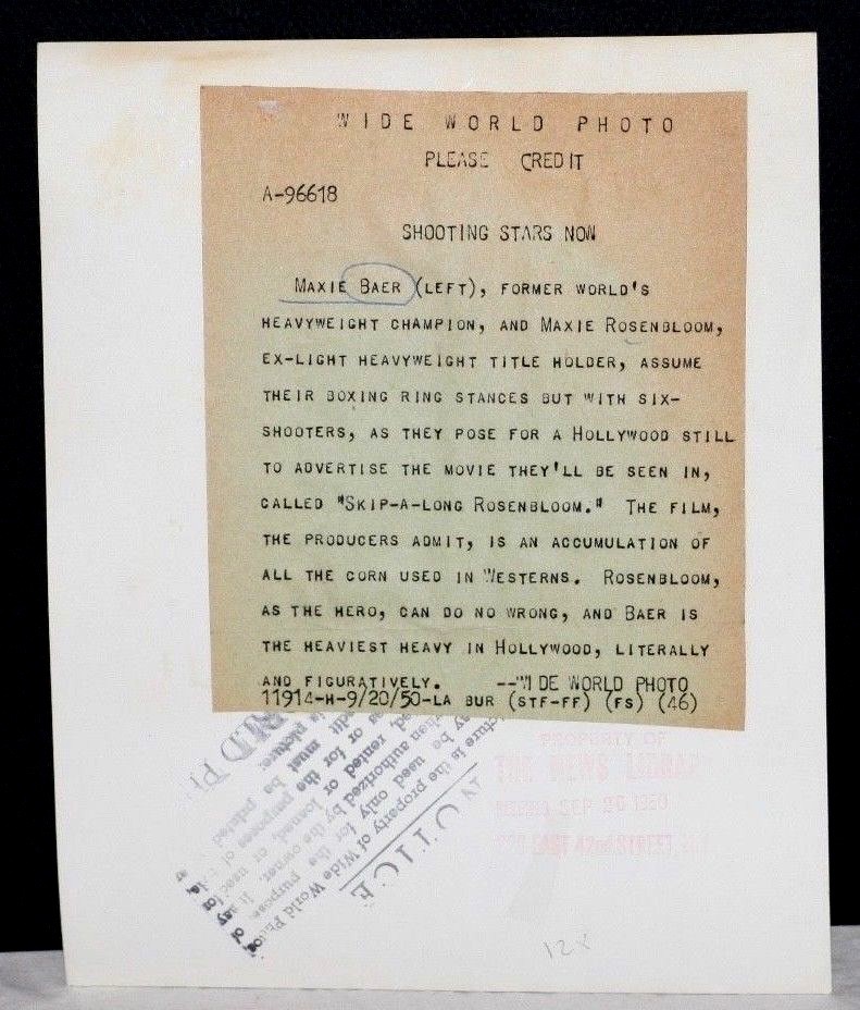 1950 Max Baer & Max Rosenbloom, Orig Photo for Movie "Skip-A-Long ...