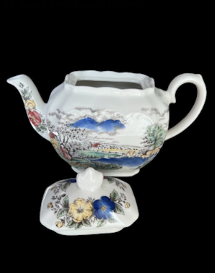 Vintage Windsor England Teapot Country Pastoral Scene Farm Trees Pond ...