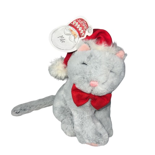 Pier 1 Imports Christmas Milo the Cat Plush Gray Kitty Toy w Santa Hat ...