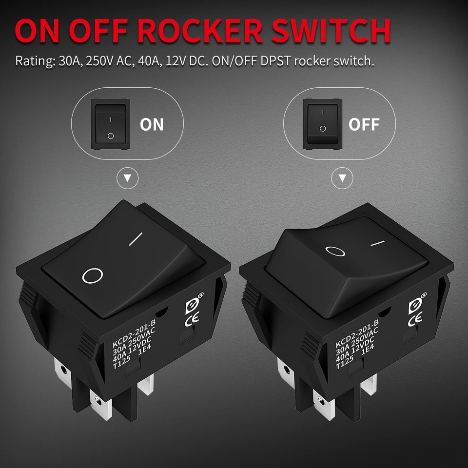 DaierTek DPST KCD4 Rocker Switch 40A 12V DC 4 Pin 2 Position Switch ON ...
