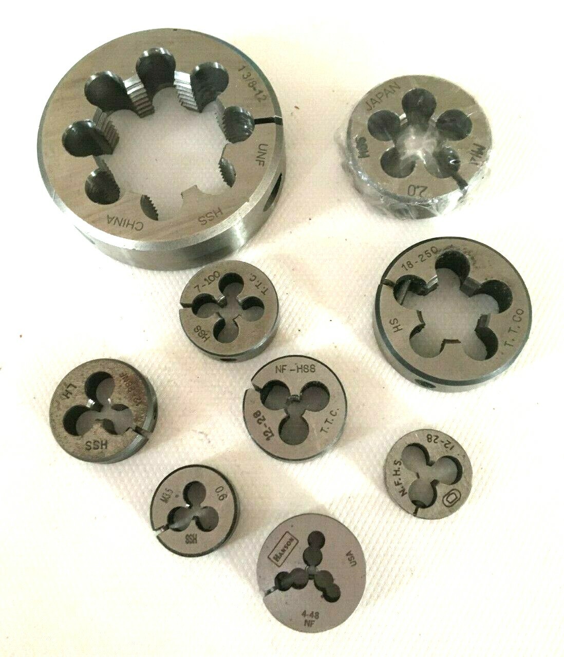 Adjustable Round Threading Die Lot of 9, 1/38-12, 7-100, M14-2.0, 18 ...