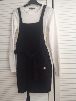 Select Size 6 Black Shorts Pinafore & White Ribbed Top Set | eBay UK