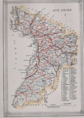 1868 SCOTTISH MAP AYR SHIRE DUNLOP SORN NEWTON COYLTON STEENSTON ...