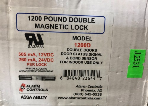 Alarm Controls Assa Abloy 1200D Double Magnetic Lock 1200Lb Holding 12 ...