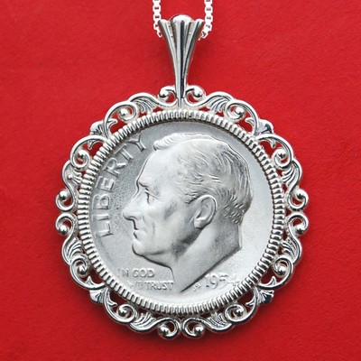 US 1954 Roosevelt Dime Silver 10c Coin Solid 925 Sterling Silver ...