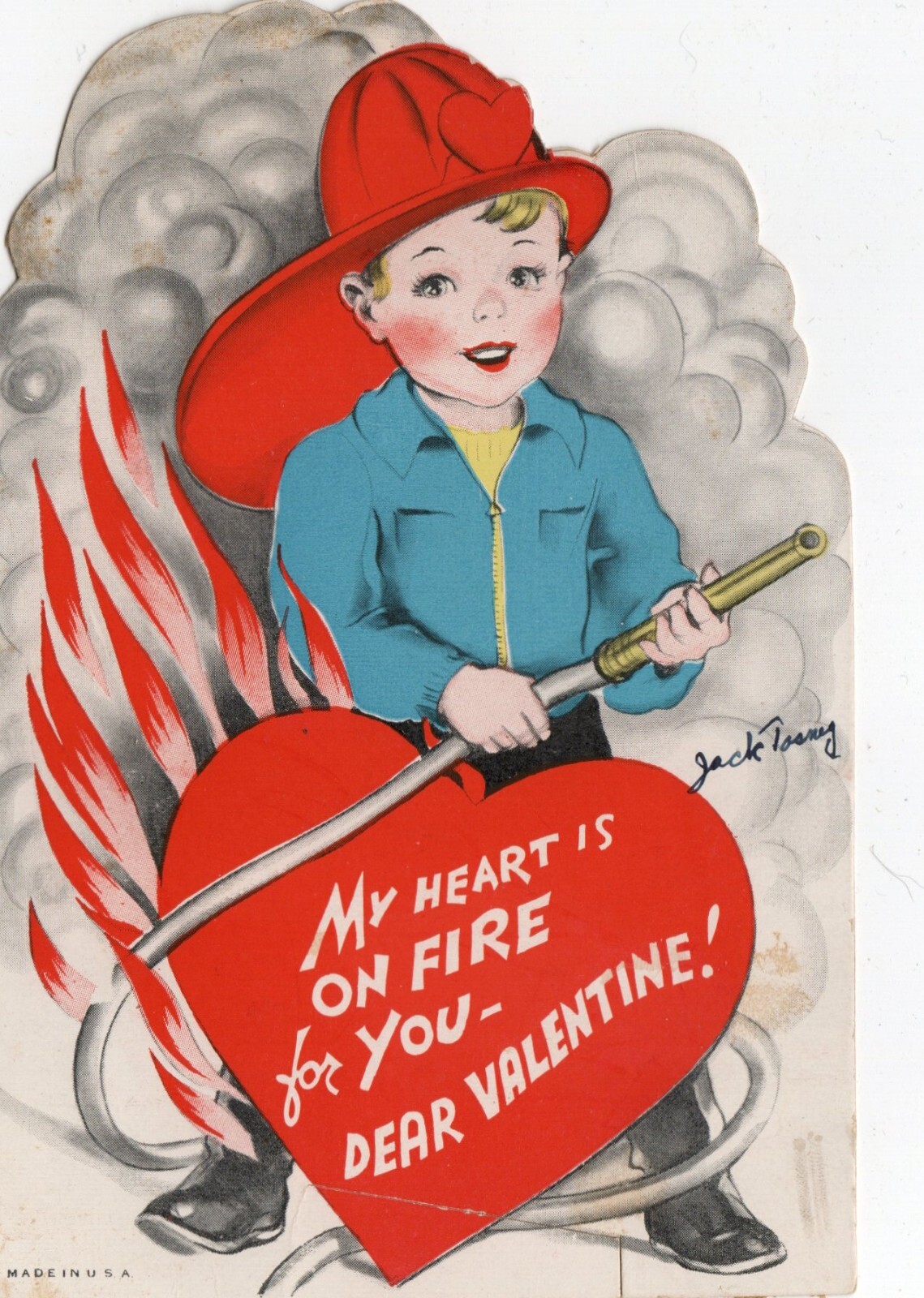 Vintage Valentine's Day Card VALENTINE Set of 3 FIREMAN Fire Engine | eBay