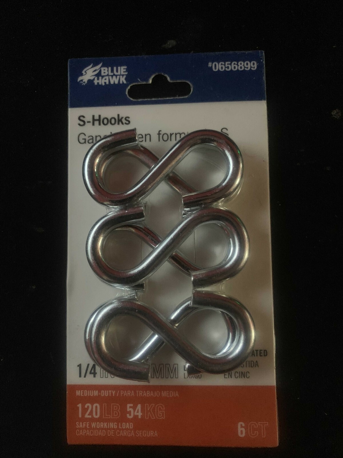 6 PACK Blue Hawk S-Hooks 1/4" 6 Ct Medium Duty 120lb 0656899 NEW | eBay