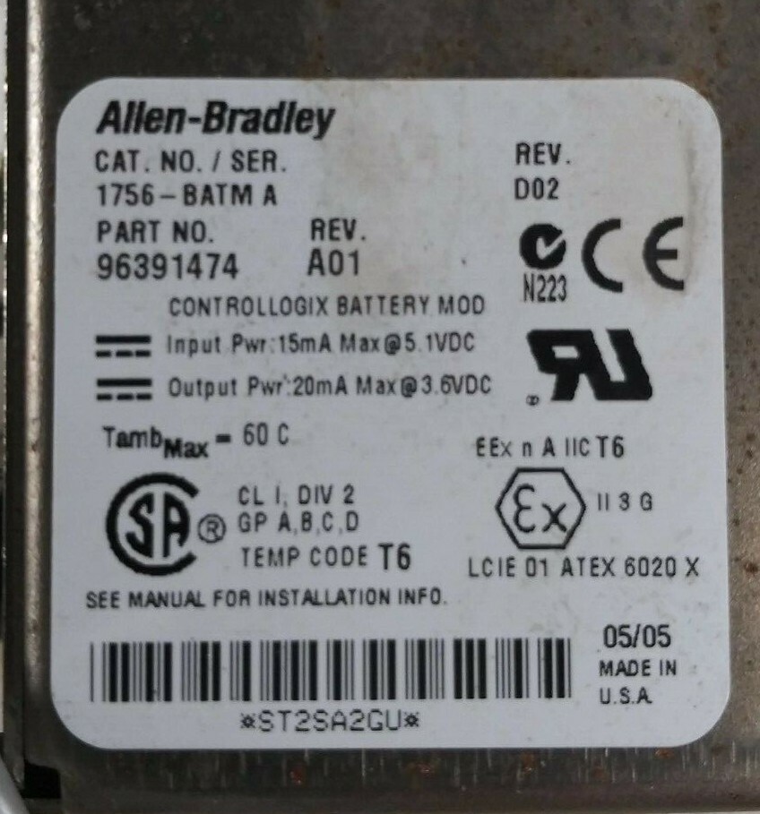 2 USED ALLEN-BRADLEY 1756-BATM SER. A CONTROLLOGIX BATTERY MODULES ...