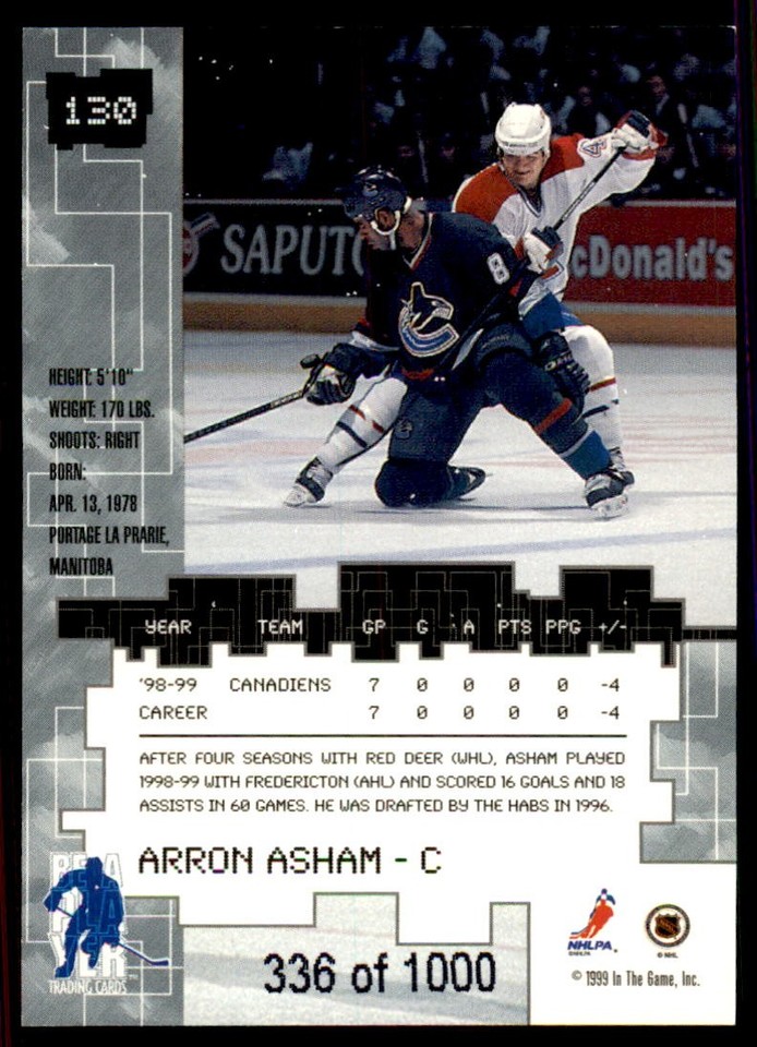 1999-00 Be a Player Millennium Signature Series #130 Arron Asham #/1000 ...