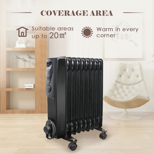 9 Fin 2000W Electric Oil Filled Radiator Portable Heater with ...