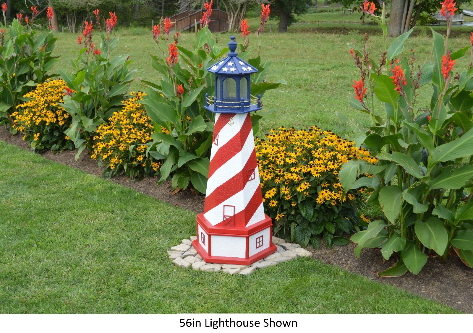 Amish-Made Red, White & Blue Patriotic Lighthouses with Solar-Powered ...