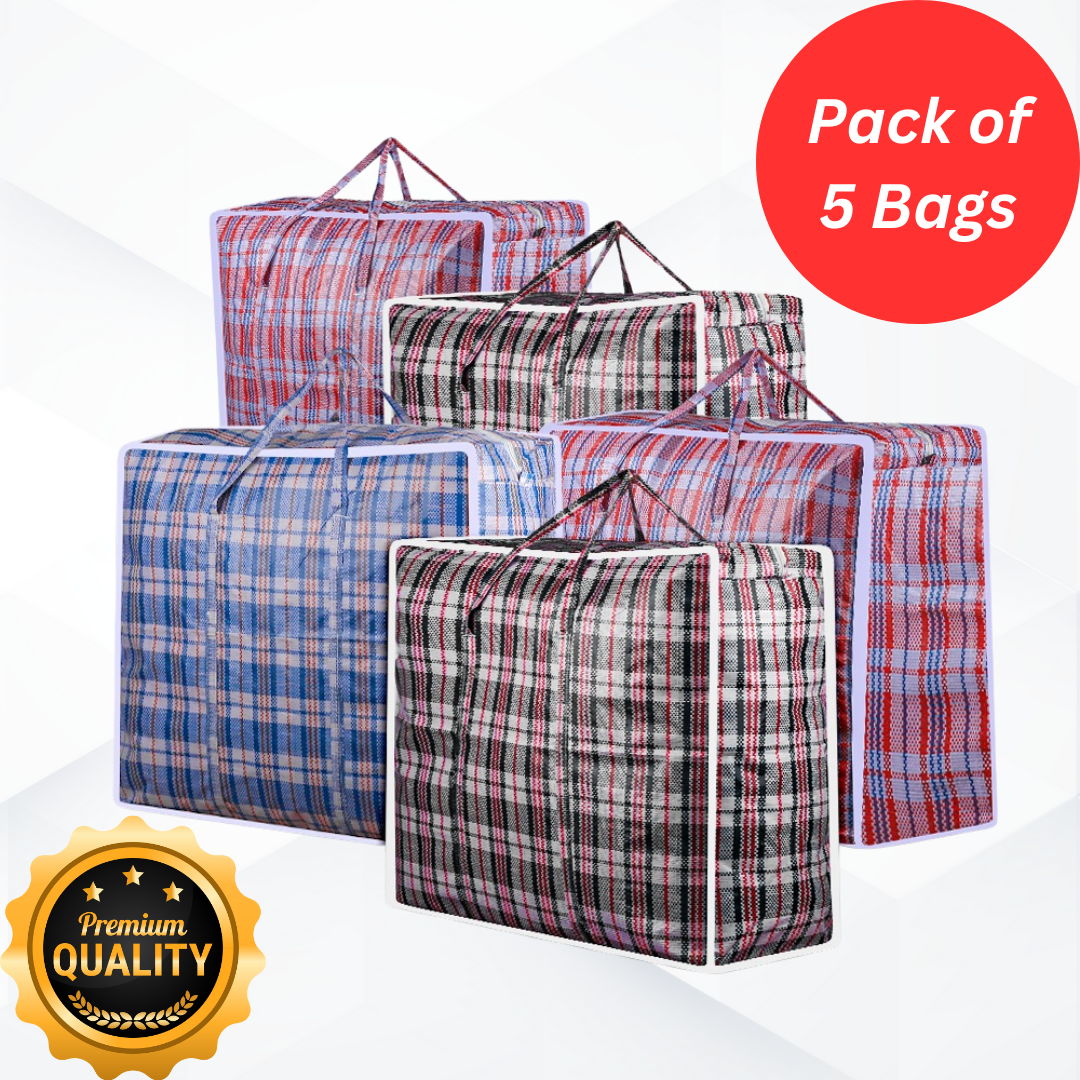 5 X Extra Large Laundry Zipped Reusable Strong Shopping Storage Bags ...