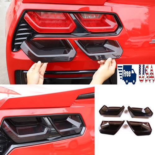 4pcs Smoked Black Rear Tail Light Trim Covers Fits For Corvette C7 2014 ...