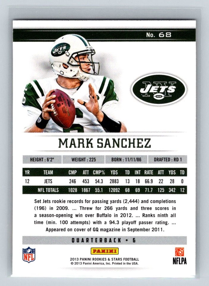 Mark Sanchez 2013 Panini Rookies & Stars #68 New York Jets | eBay
