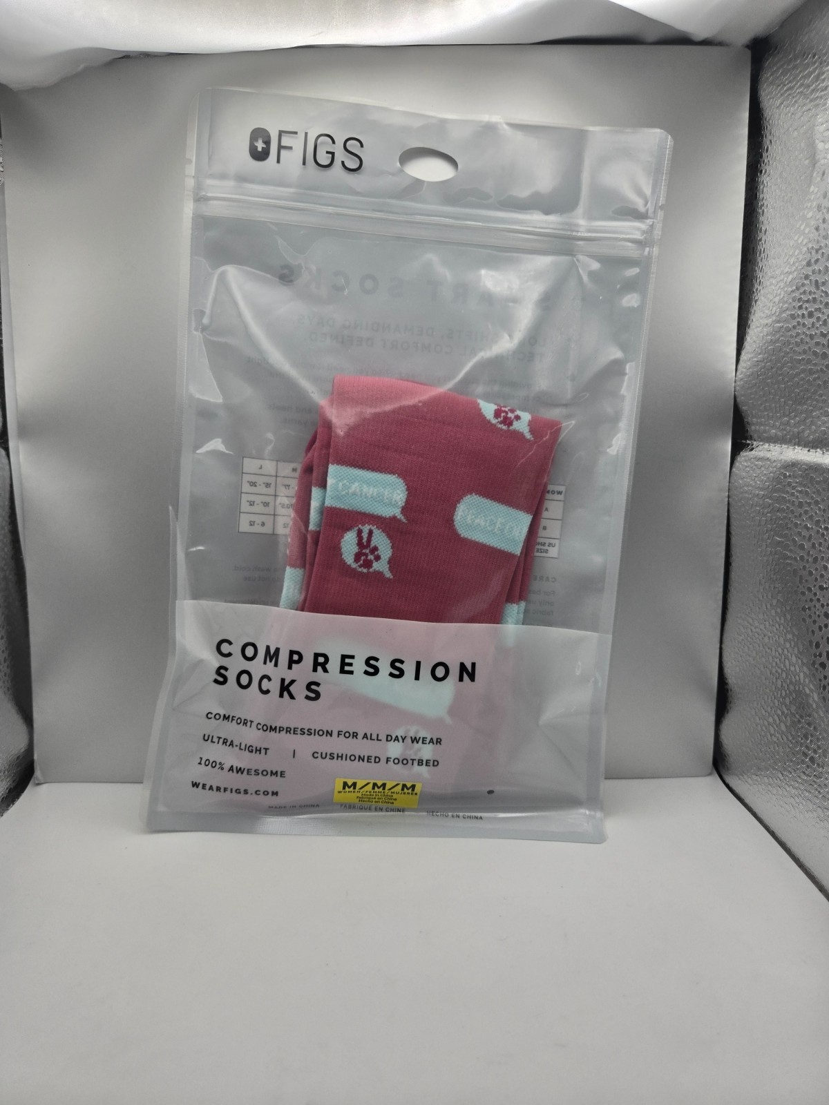 FIGS Compression 100% Awesome Socks Pink Womens Size Medium Peace Out ...