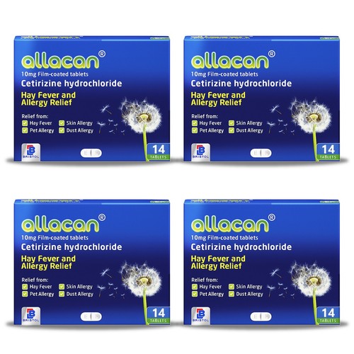 ALLACAN Cetirizine Hydrochloride Hayfever Allergy Tablets 2 x 28-2 ...