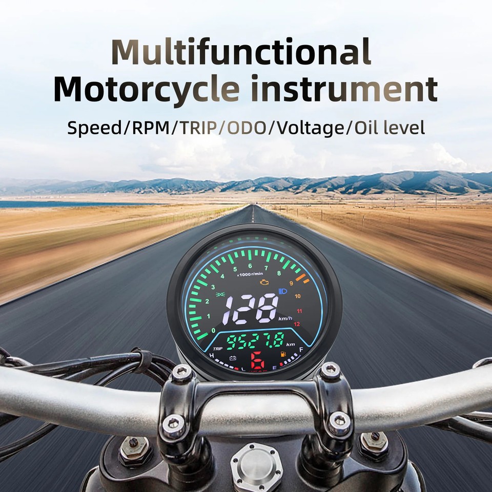 Motorcycle RPM Speed Speedometer Moto Digital Instrument Panel Voltage ...