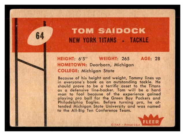 1960 Fleer - #64 Tom Saidock (RC) for sale online | eBay