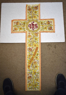 Nice Embroidered Vestment Applique, IHS Cross, 41" ht. (CU651) chalice ...