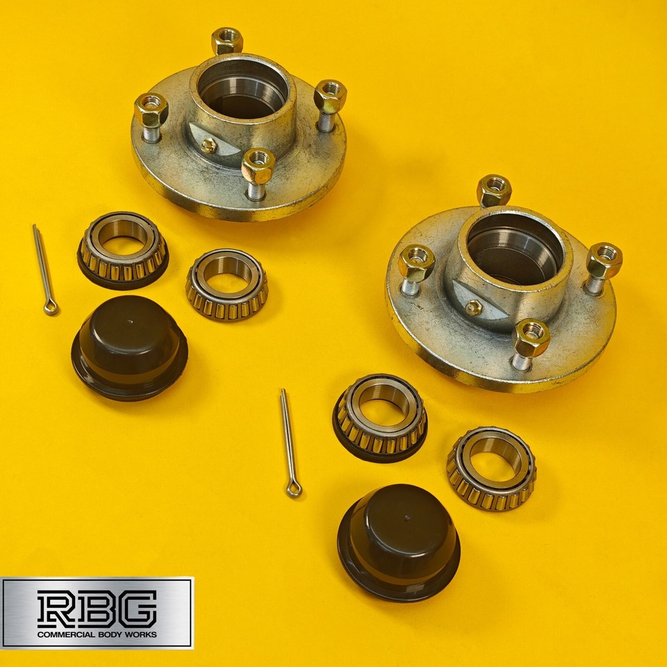 2x Trailer Wheel Hub 4" PCD Plastic Cap & Conical Nuts Taper Roller Hub ...