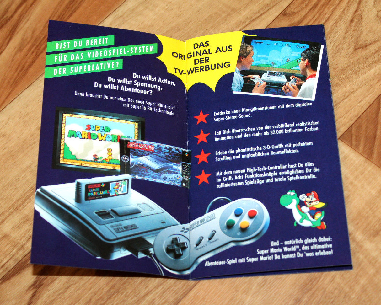 SNES Nintendo Werbung Ad Flyer Super Mario World Zelda R-Tpyer F-Zero ...