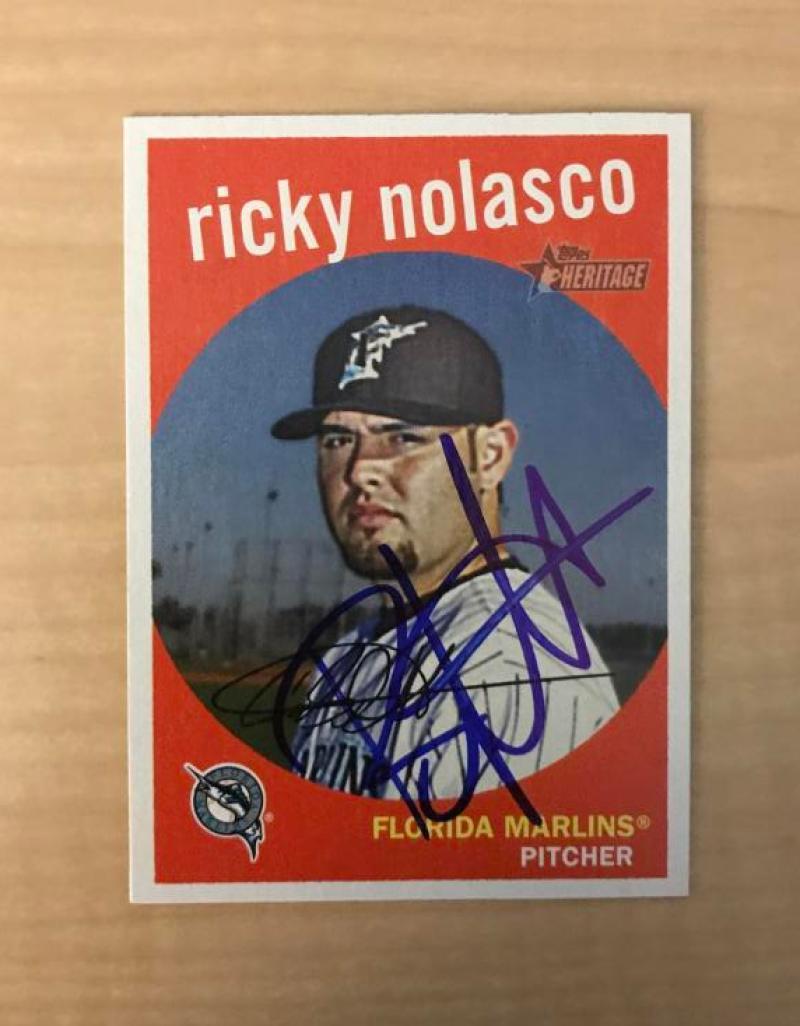 RICKY NOLASCO FLORIDA MARLINS SIGNED 2008 TOPPS HERITAGE CARD #213 W ...