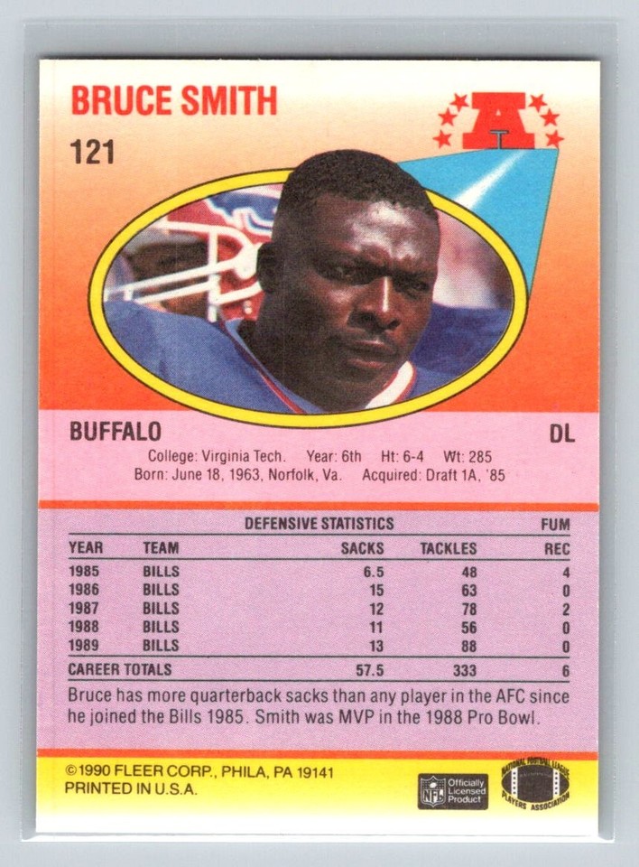 Bruce Smith 1990 Fleer #121 Buffalo Bills | eBay