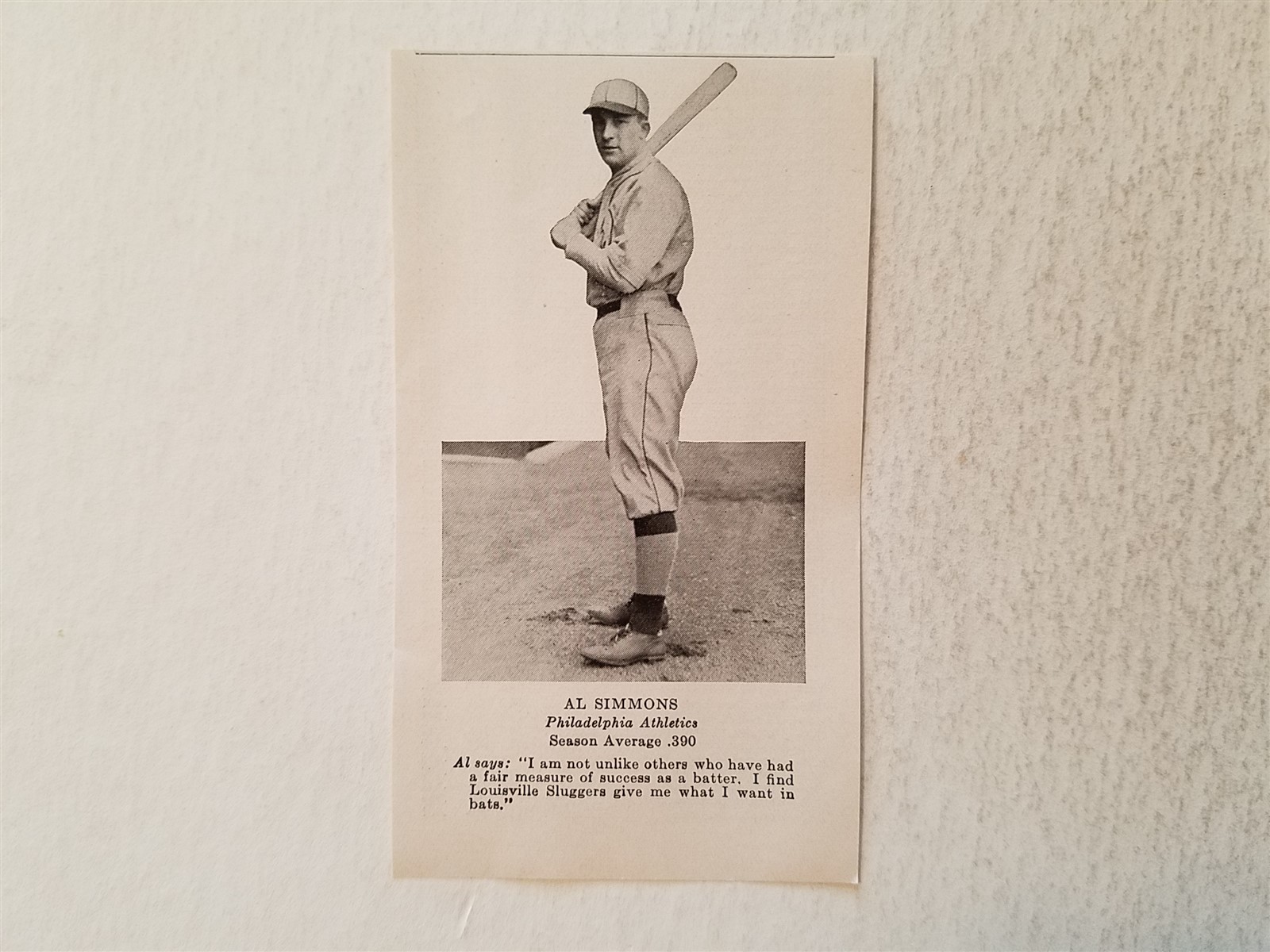 Al Simmons 1931 Louisville Slugger Famous Slugger Insert Sheet | eBay