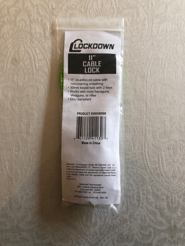 Firearm Handgun Rifle Shotgun Gun Cable Lock 11" Lockdown Brand New | eBay