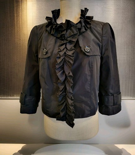 OBR Dressy Rain Jacket Size S Black Ruffle Short Coat 3/4 Sleeves ...