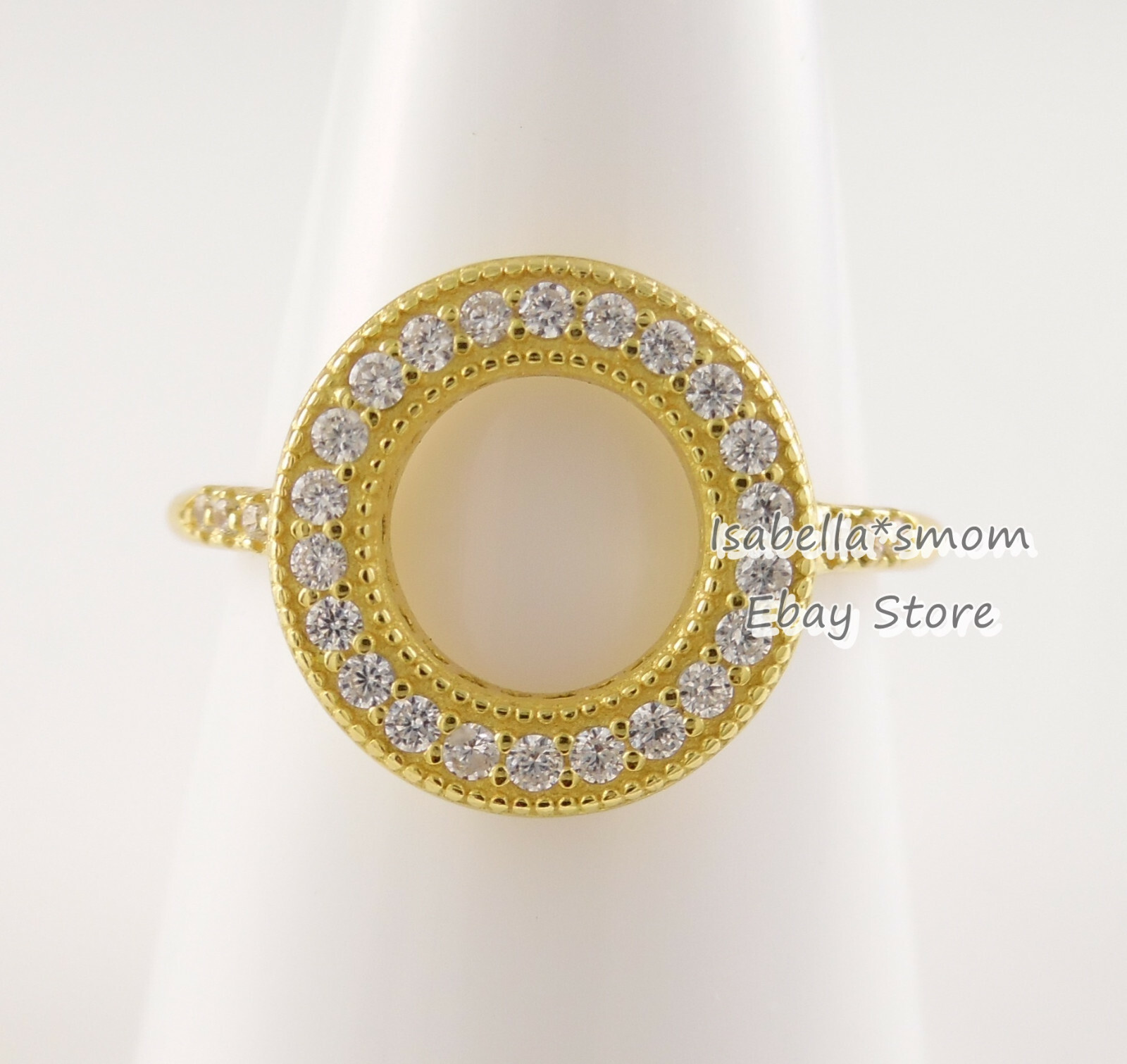 Shine SPARKLING HALO Genuine PANDORA Yellow GOLD Plated Ring 167096CZ 7 ...