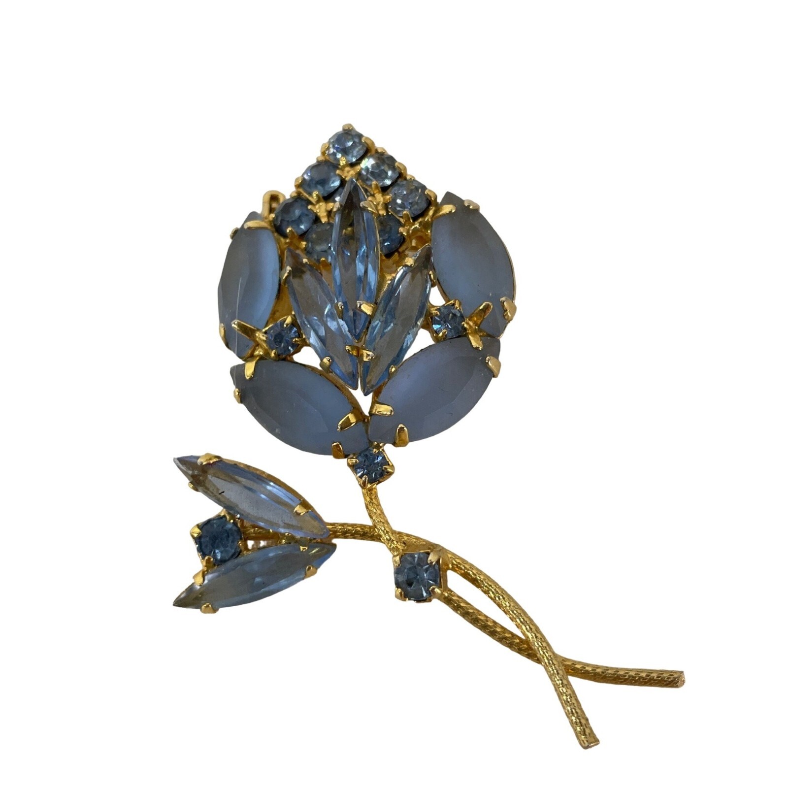 Flower Blue Glass Tulip Costume Brooch Jewelry 2"x2" - Gem