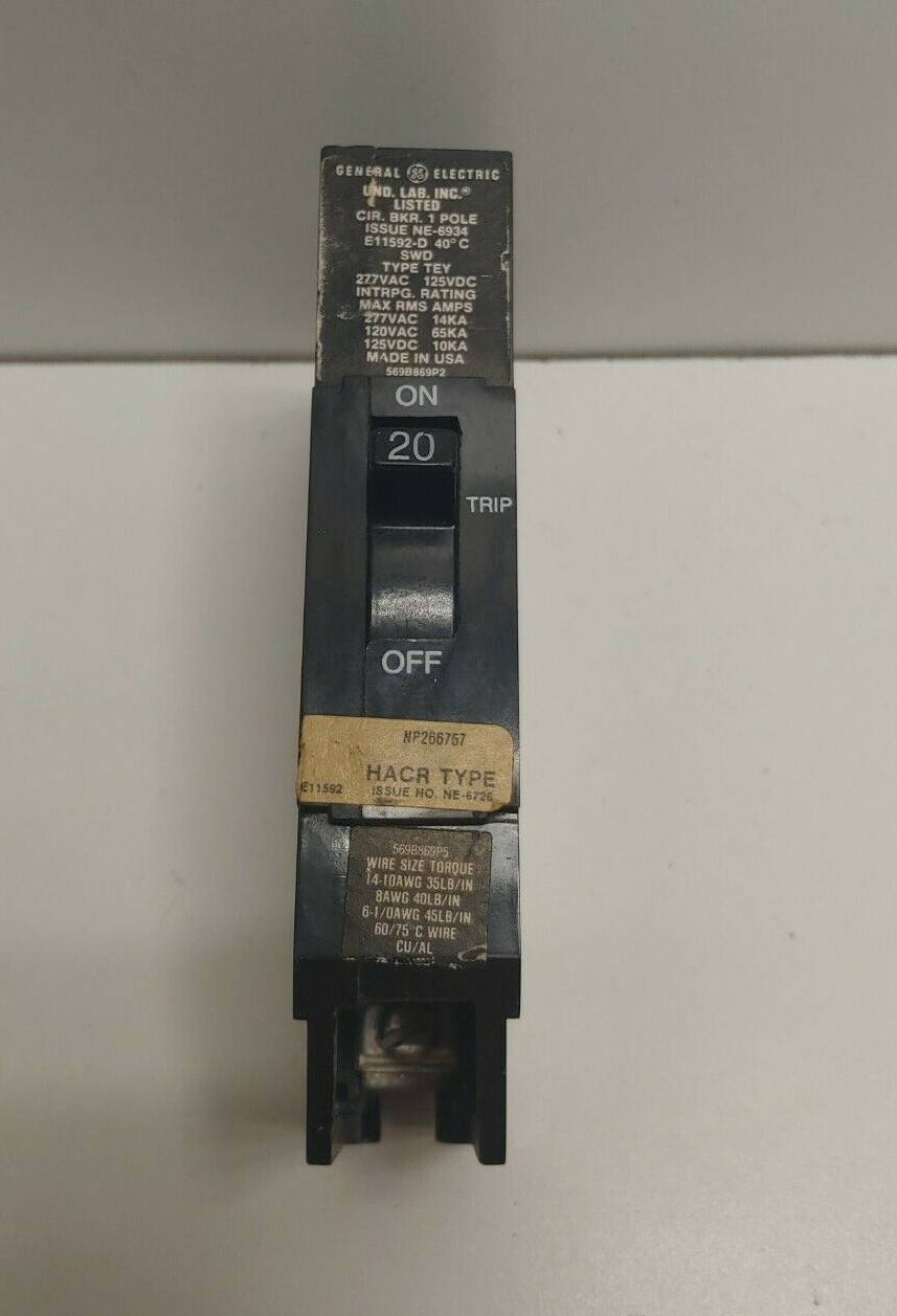 NEW OLD STOCK! GE GENERAL ELECTRIC 20A 277V 1-POLE TEY CIRCUIT BREAKER ...