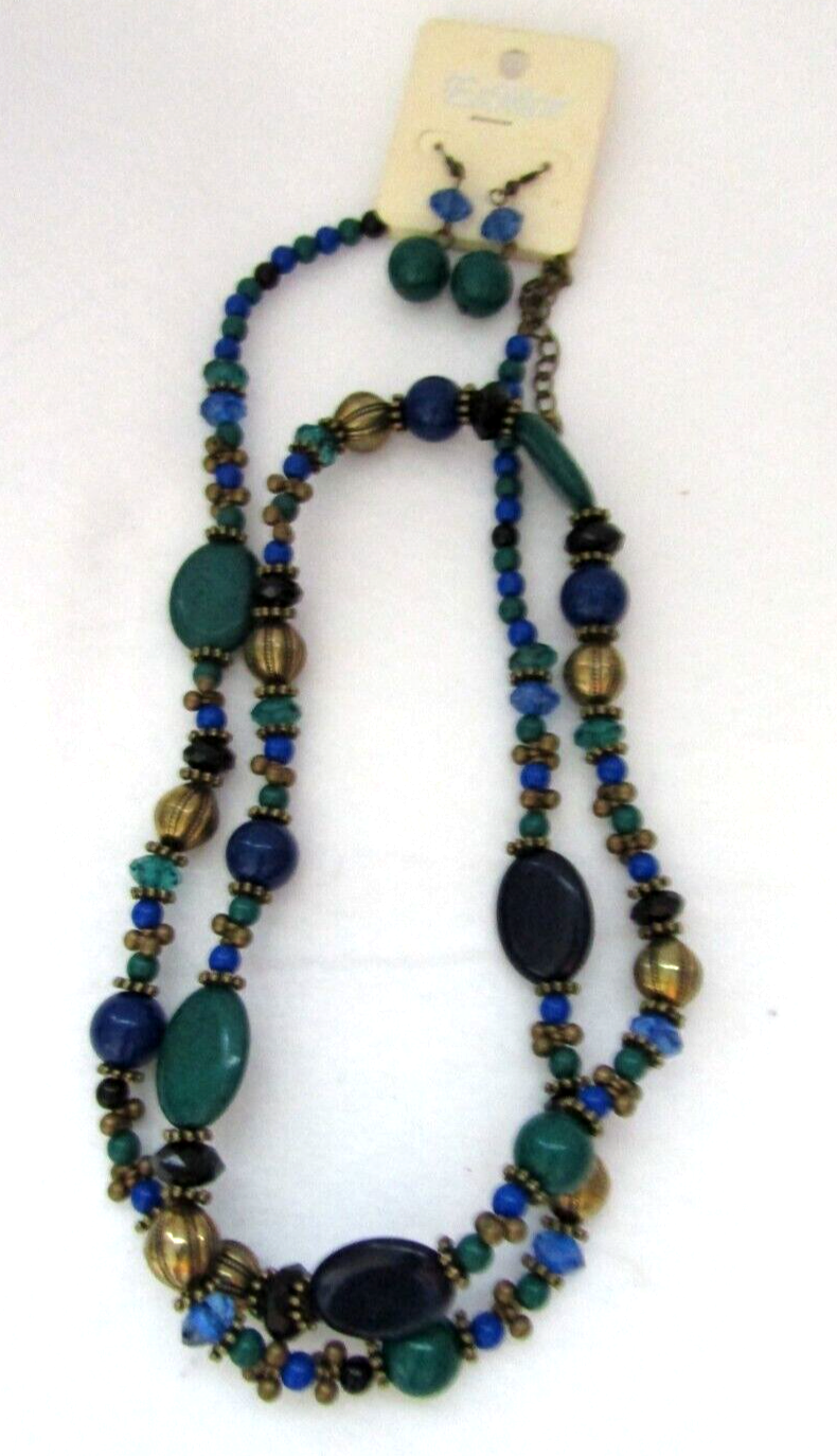 Fashion Esmor Blue Green Plastic Beads Earrings & Long Necklace 40" | eBay