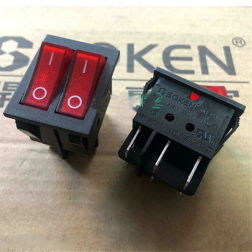 2PCS SOKEN RK1-23 Double Button Rocker Switch 6Pins 16A 250VAC Red Lamp ...