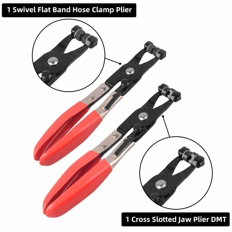 Automotive Flexible Hose Clamp Clip Pliers Set Swivel Jaw Flat Angled ...