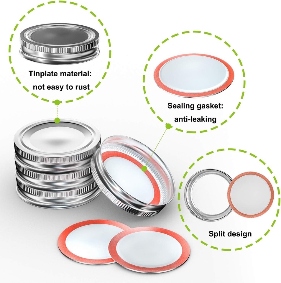 Mason Jar Lids & Rings Wide Mouth Canning Lids Ball Kerr Jar Leakproof ...
