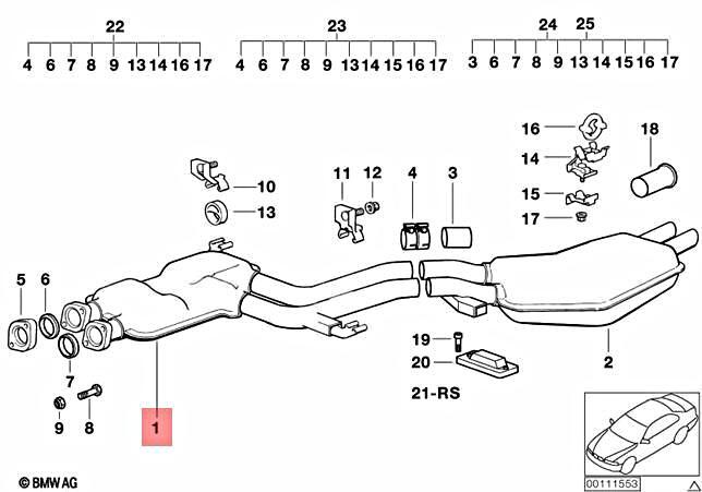 Genuine BMW E34 520i Sedan Centre Muffler 18121723118 | eBay