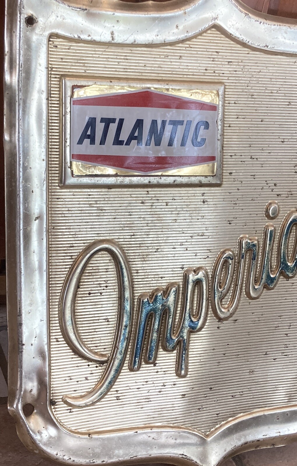 Vintage 1950'S Atlantic Imperial Gasoline Embossed Metal Pump Plate ...