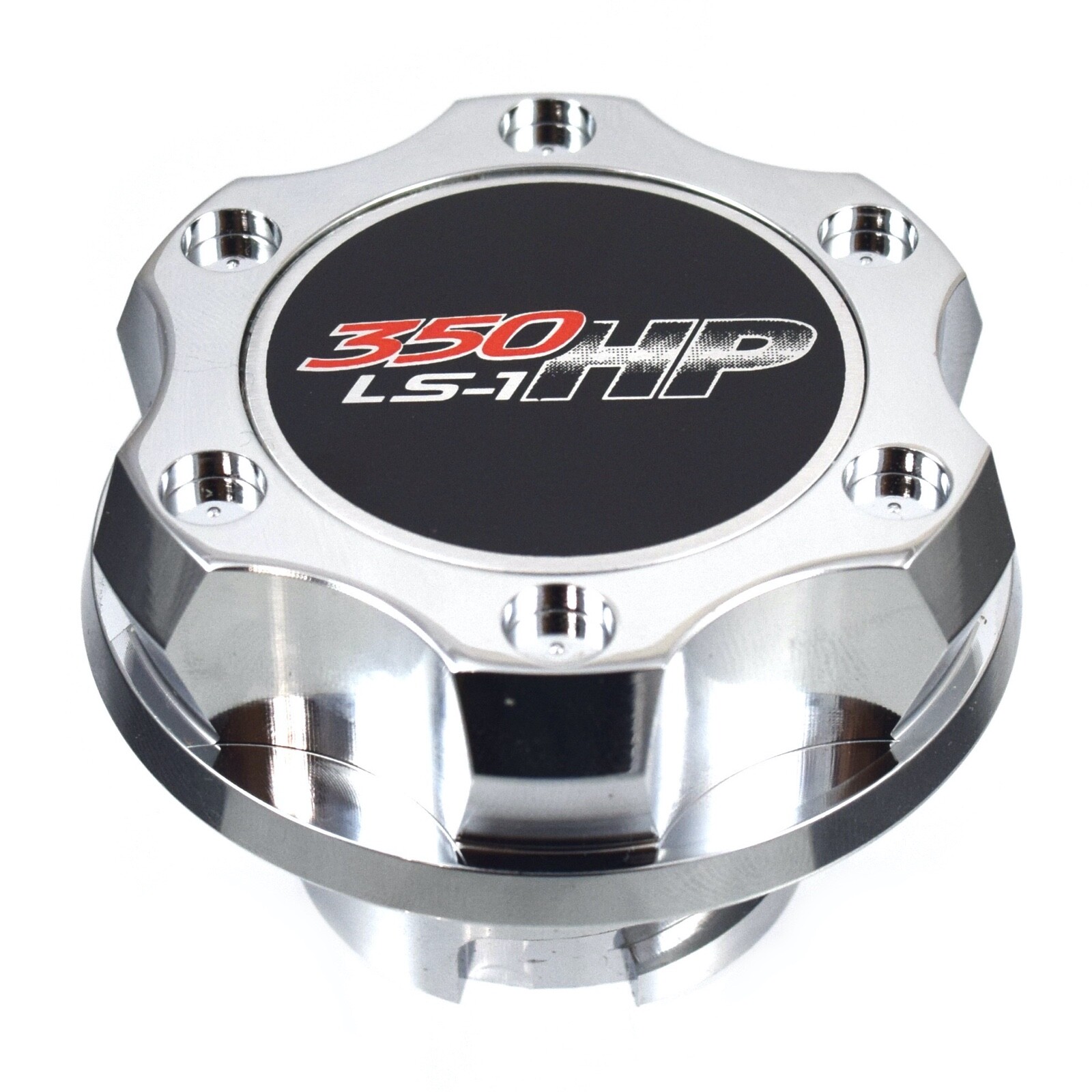 Chrome Oil Cap Filler Racing Billet Black 350HP Emblem Fits LS1 LS-1 ...
