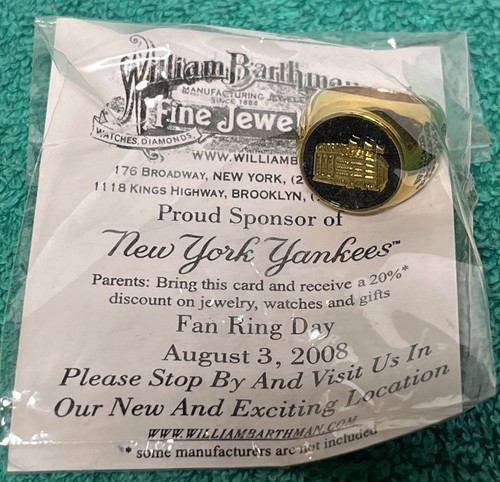 New York Yankees Fan Ring William Barthman Fine Jewelry 2008 Fan Day | eBay