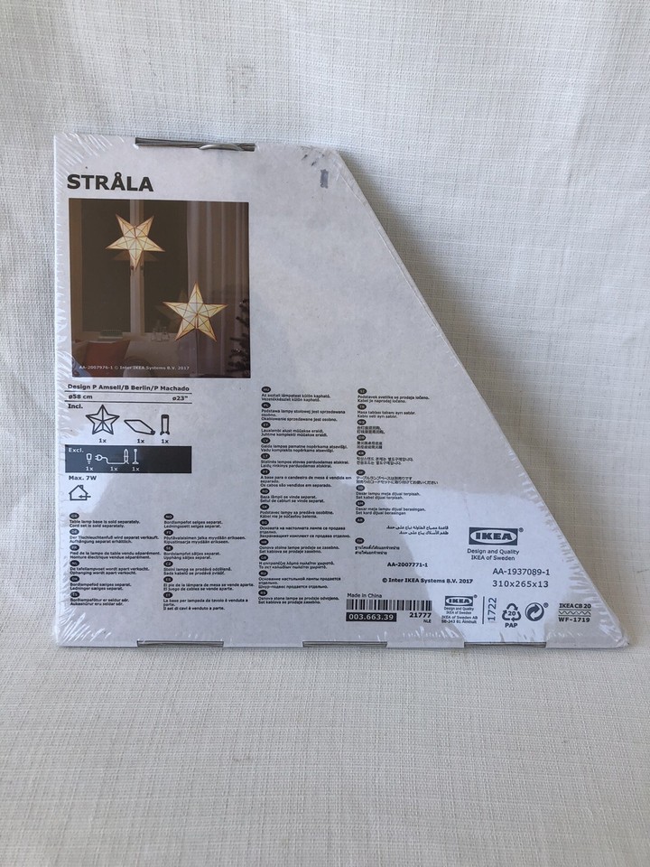 Ikea Strala Star Pendant Lamp Shade Red & White Snowflake Hanging 23 ...
