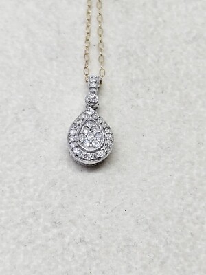 9kt White Gold & Diamond Pendant on 16 inch Gold Chain (1.63g) | eBay UK