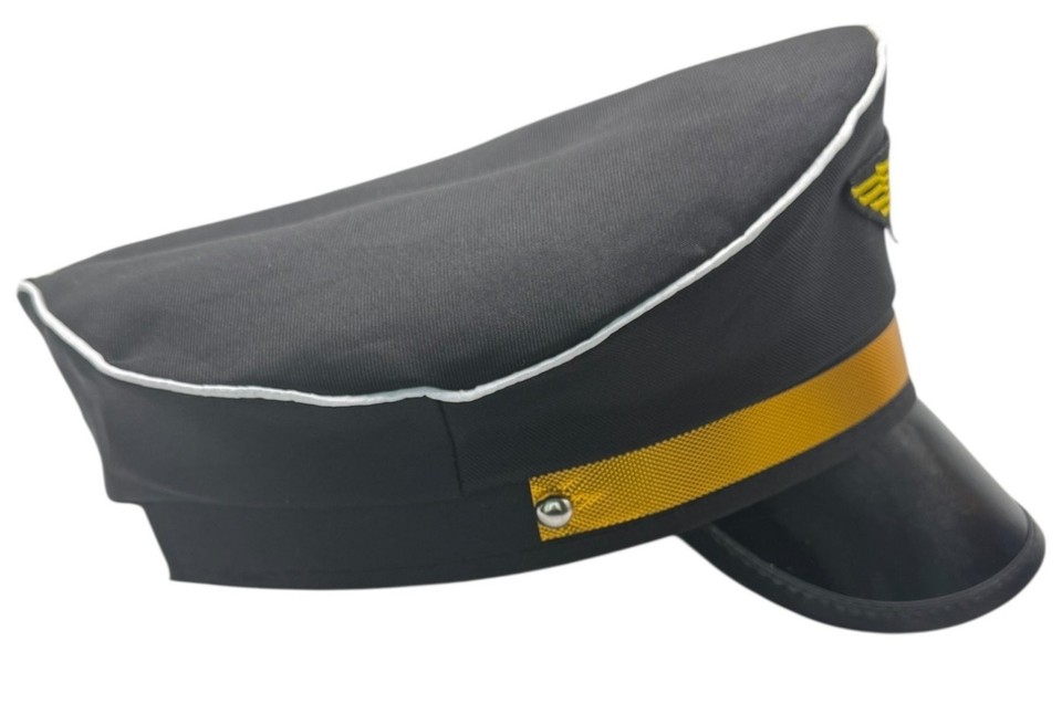 Pilot Hat Black Gold Winged Star Emblem Adjustable Costume Cap Plastic ...