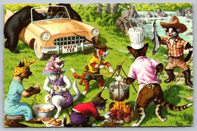 Mainzer Cats Campfire Cooking Food Anthropomorphic Dressed Animal ...