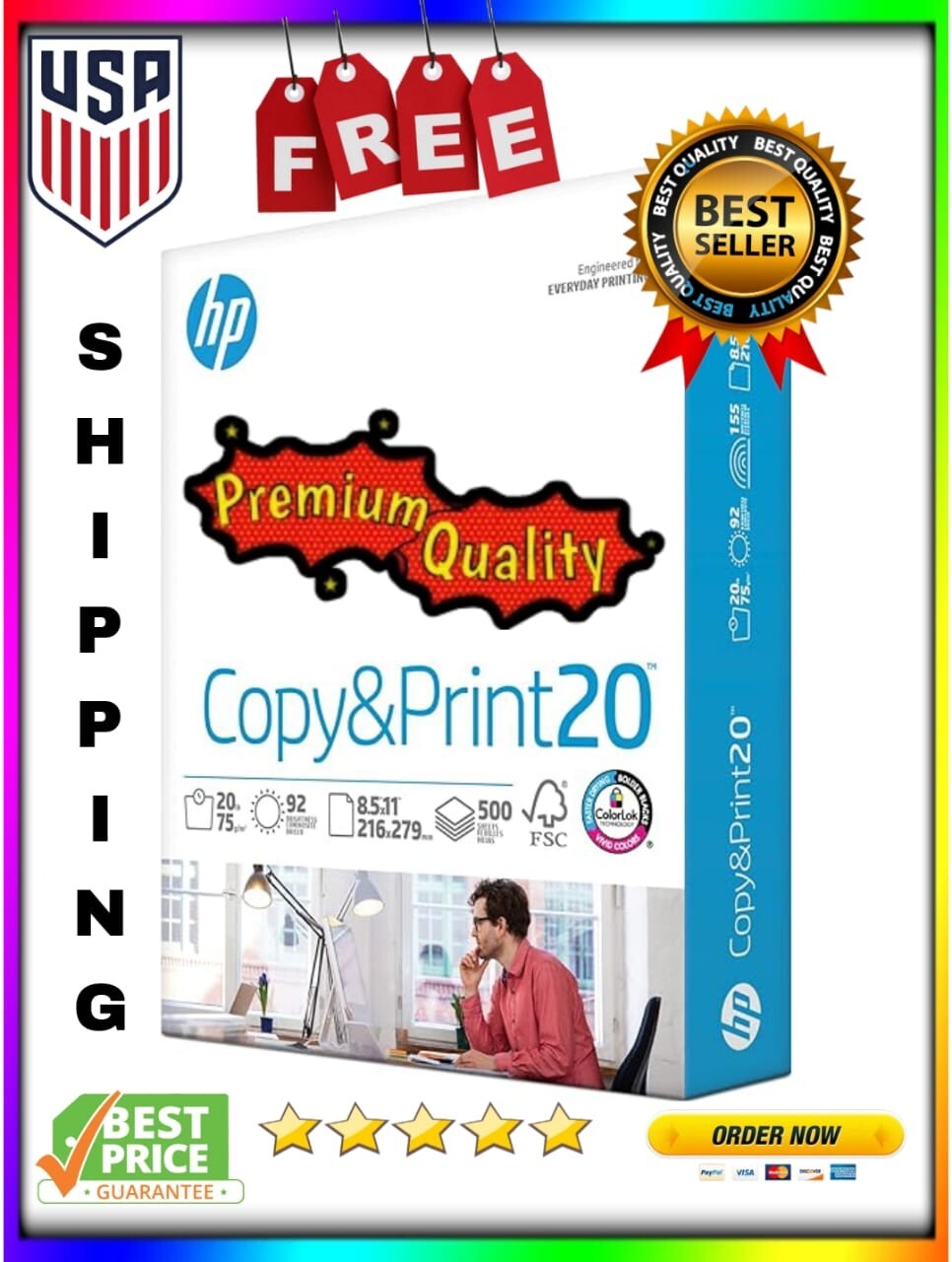 HP Printer Paper | 8.5 x 11 Paper | Copy &Print 20 lb | 1 Ream Case ...