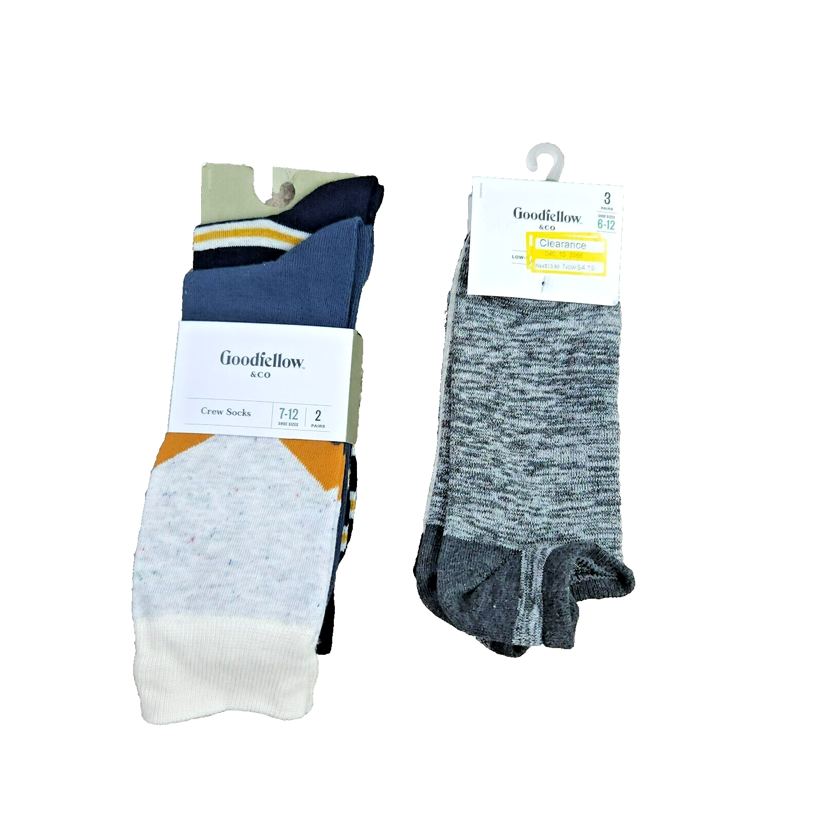 Lot of 2 Goodfellow Crew, Low Cut Socks Mens Multicolor 6,7-12 Athletic ...
