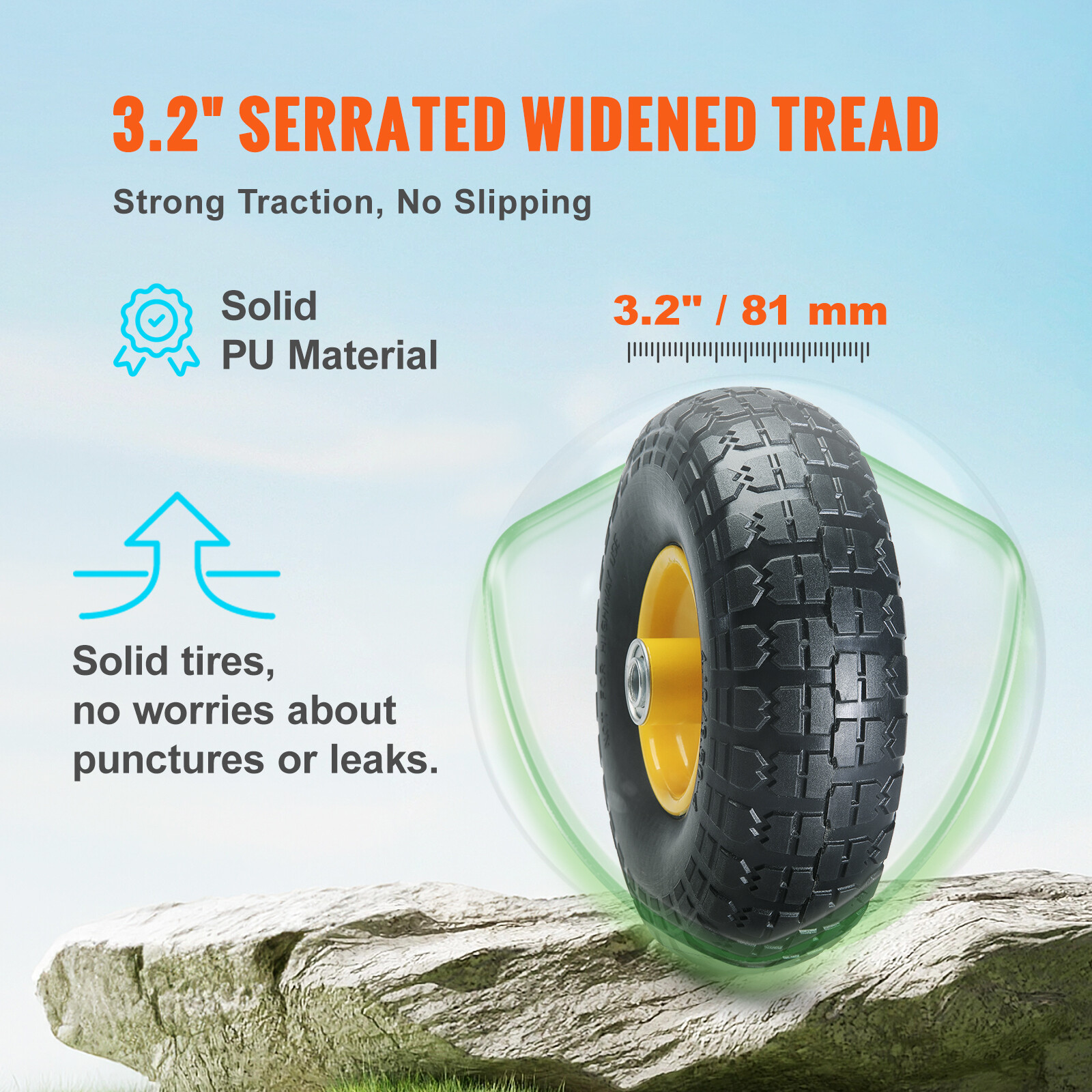 VEVOR Solid PU Run-Flat Tire Wheel Flat Free Tubeless Tire 10" 2-Pack ...