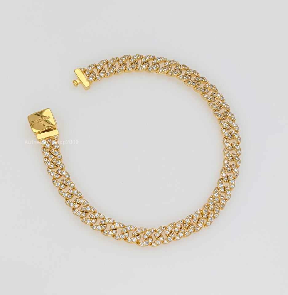 New 100% Authentic PANDORA 14K Gold Timeless Pavé Cuban Chain Bracelet ...