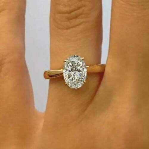1.5 CT Oval Lab-Created Diamond Solitaire Engagement Ring 14K Yellow ...